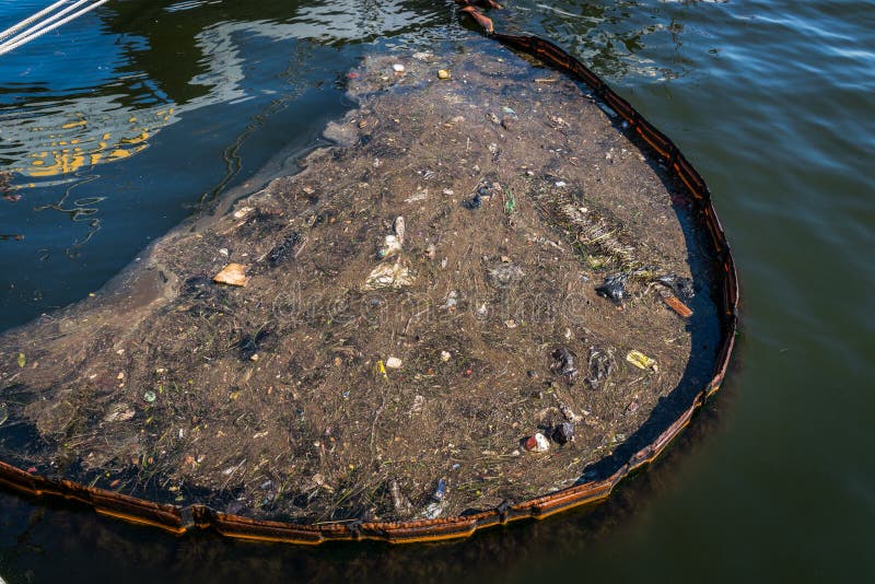 Oil and Garbage Pollution in the Water. Stock Photo - Image of ...