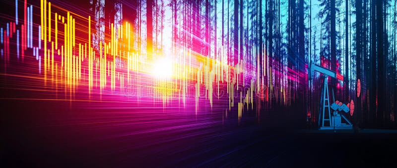 Oil and Gas Industry Concept with Vibrant Data Visualization in Forest ...