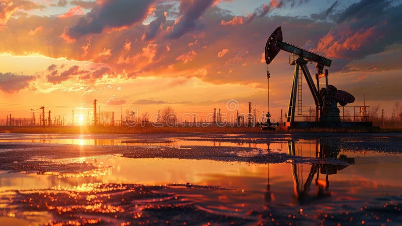 Oil and Gas Industry Workers on an Oil Rig at Sunset AIG535 Stock Image ...