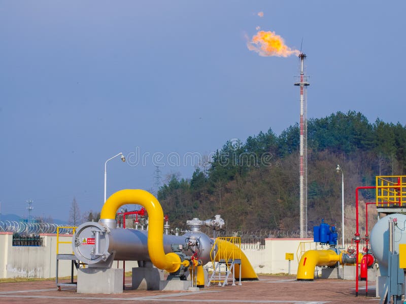 Oil/gas pipeline on fire editorial photography. Image of industrial ...