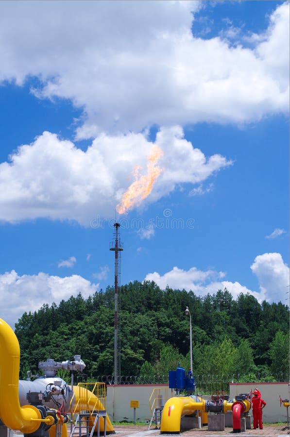 Oil/gas pipeline on fire editorial photo. Image of industrial - 90610771