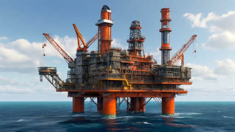 Oil and Gas Platform in the Sea Stock Illustration - Illustration of ...