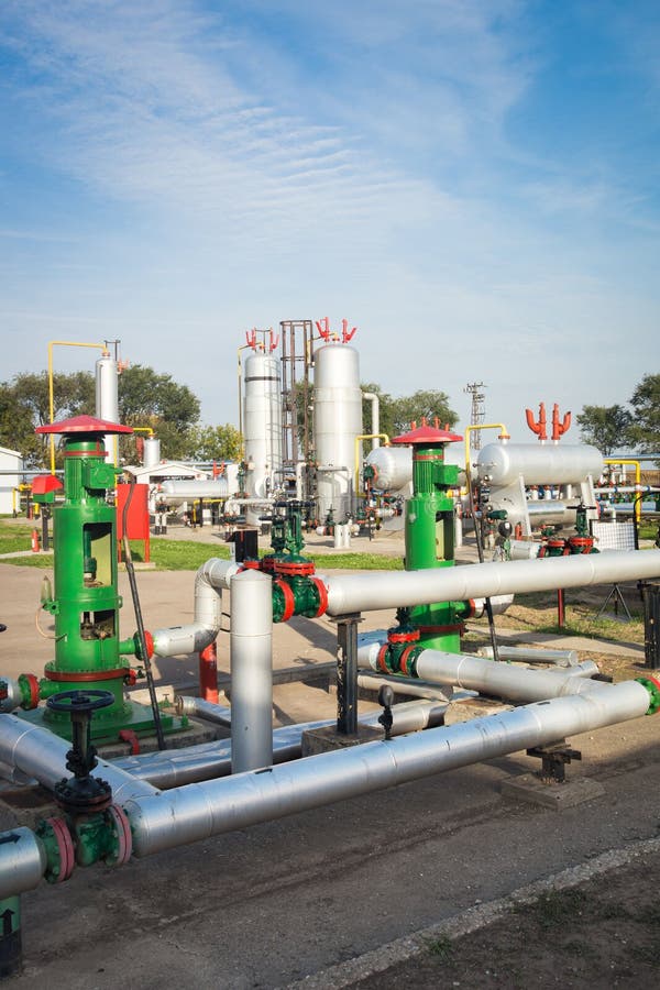 Oil and gas refinery stock photo. Image of power, piping - 48059316