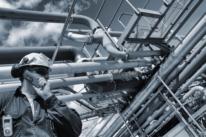 Oil and Gas Worker with Pipelines Stock Image - Image of ...