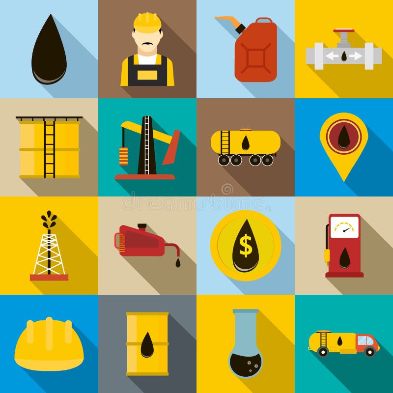 Oil icons set, flat style stock vector. Illustration of black - 72391102