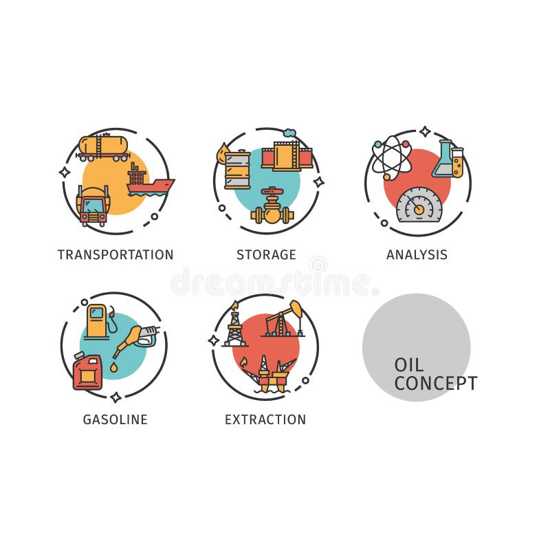 Oil Industry Concept Thin Line Icons Labels Set. Vector Stock Vector ...
