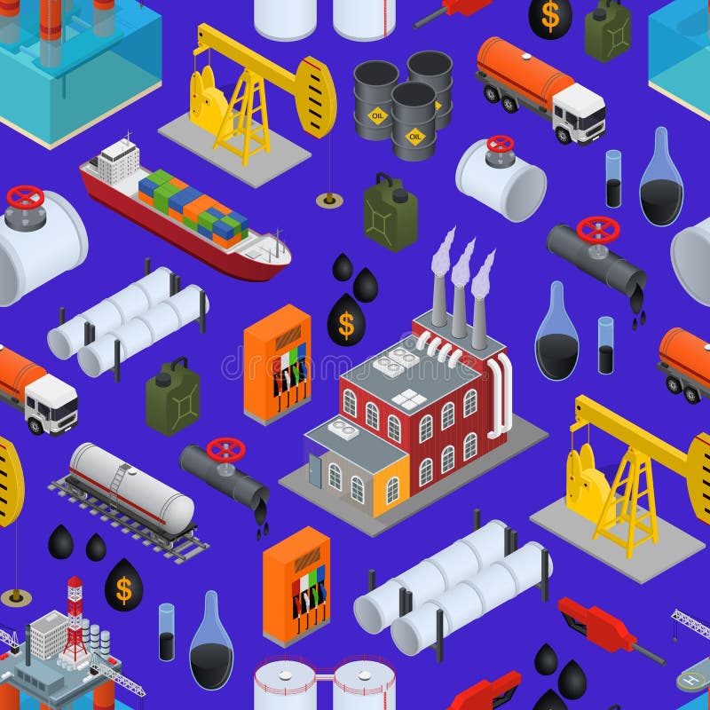 Oil Industry and Energy Resource Background Pattern on a Blue. Vector ...