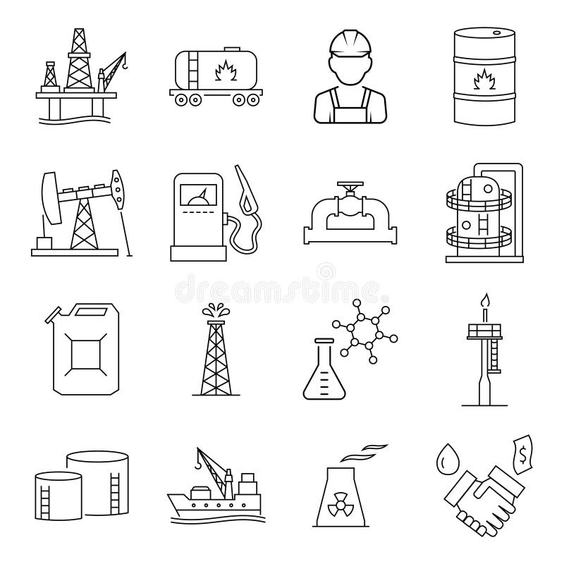 Oil Industry Gasoline Processing Symbols Icons Set Stock Vector ...