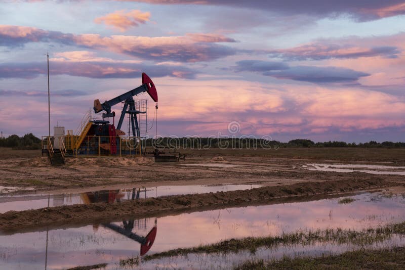 Oil Industry. Oil Rigs. Oil Pumps at Sunset Stock Image - Image of ...