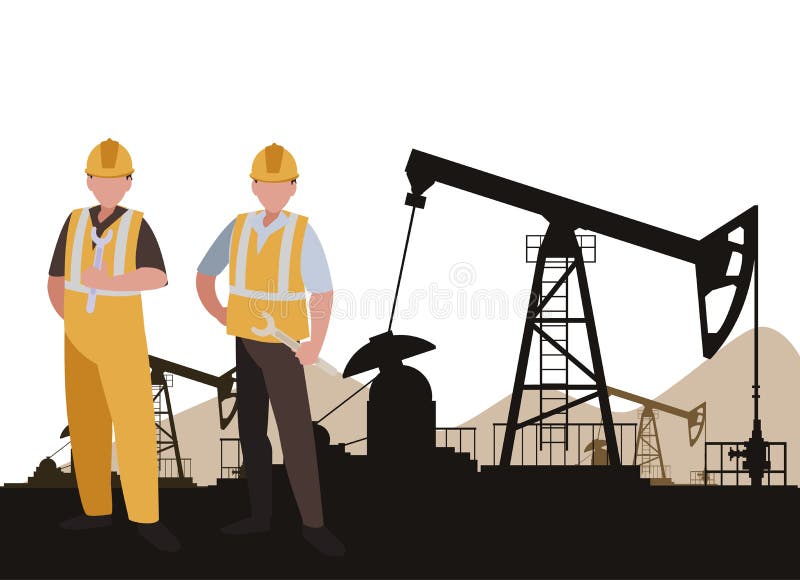 Oil Industry Workers. Petroleum Processing. People at Gasoline Station ...