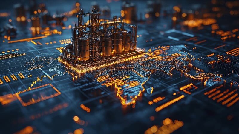 Oil Infrastructure Visualized with Digital Effects Stock Illustration ...
