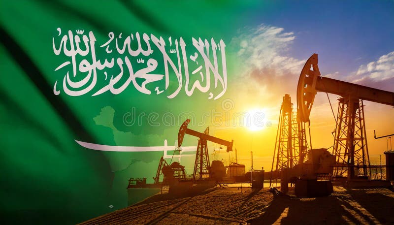 Oil Installations Against the Background of the Map and Flag of Saudi Arabia. Generative AI ...