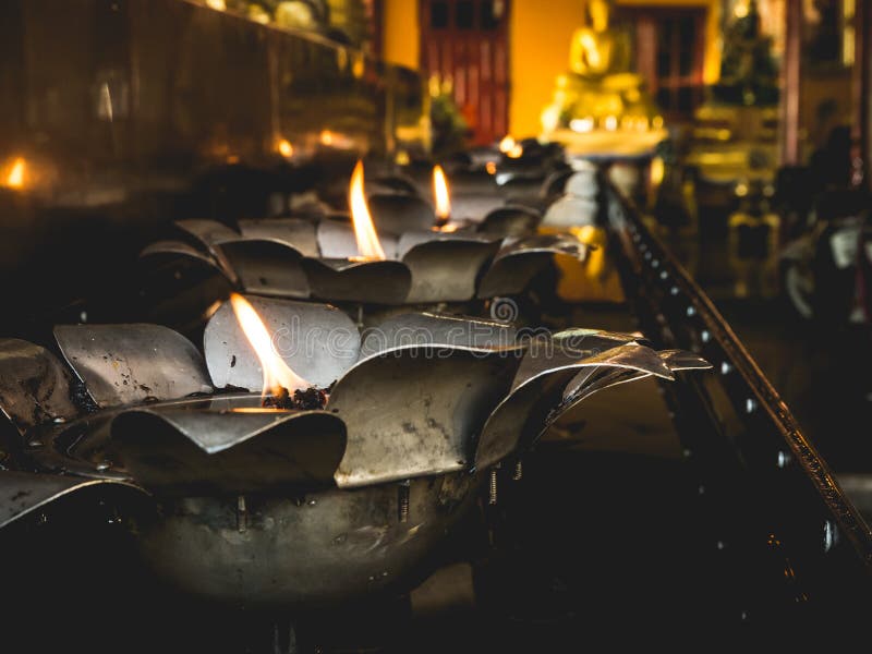 Oil lamp fire in temple. stock photo. Image of sacred - 81994636