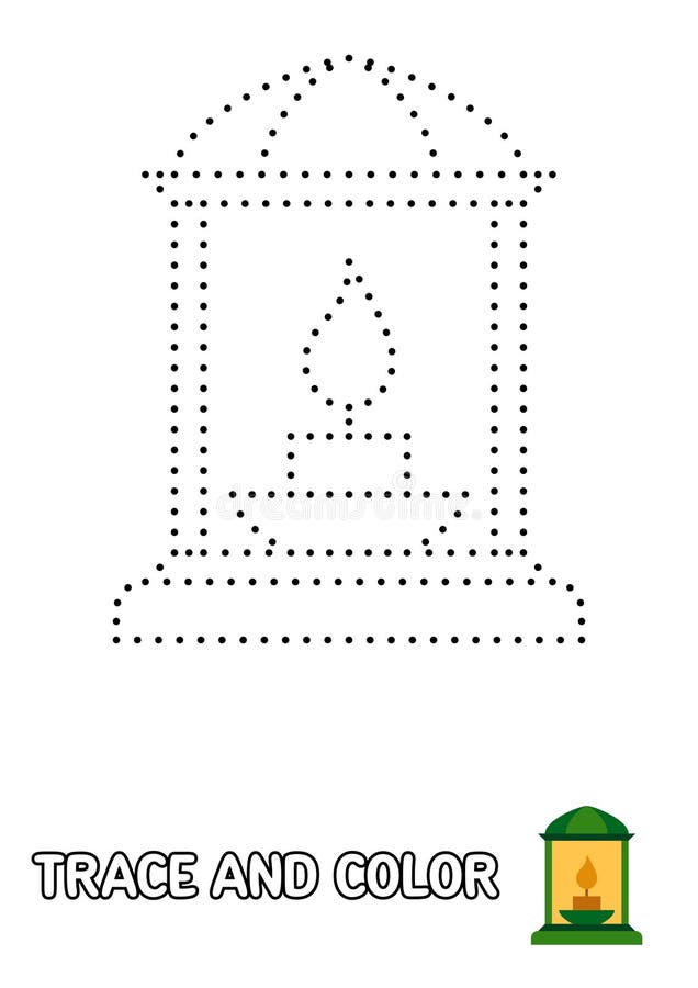 Oil Lamp Tracing and Coloring Worksheet for Kids Stock Vector ...