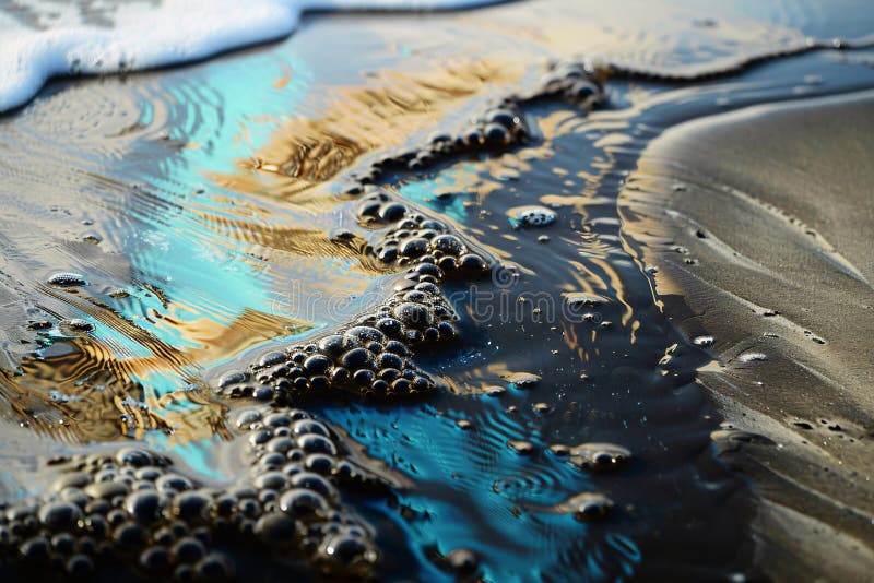Oil Layer on Ocean Water at Beach Stock Illustration - Illustration of ...
