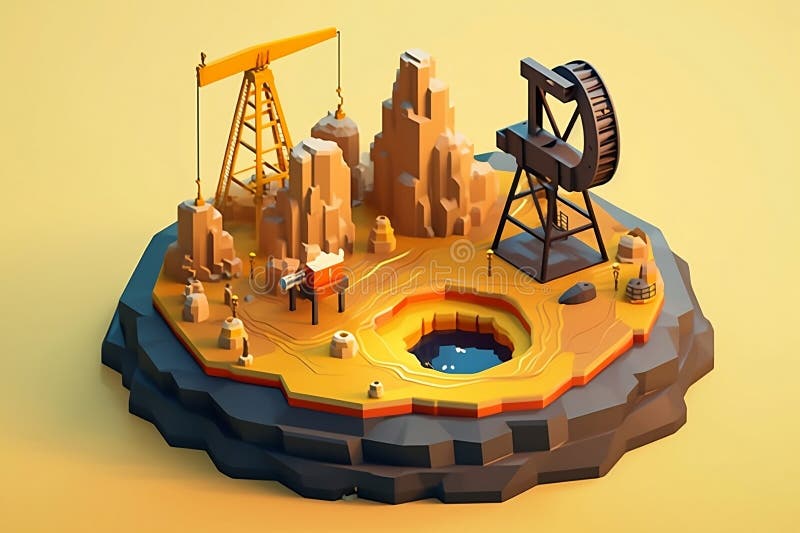 Oil Mining with Pump Machine Drill 3d Low Poly Isometric Illustration ...
