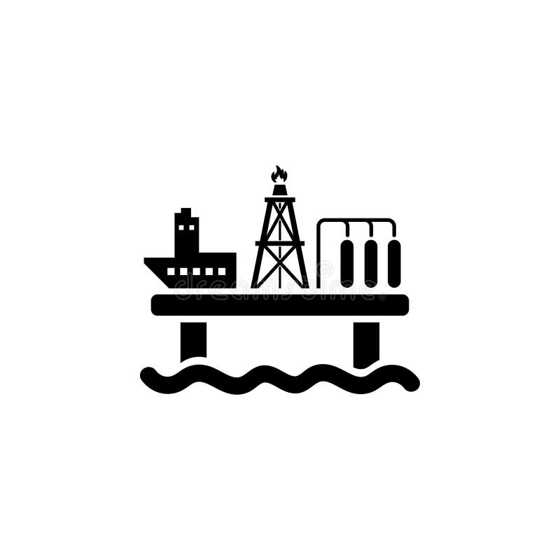 Oil Offshore Platform, Floating Oil Rig Solid Flat Vector Icon Isolated ...