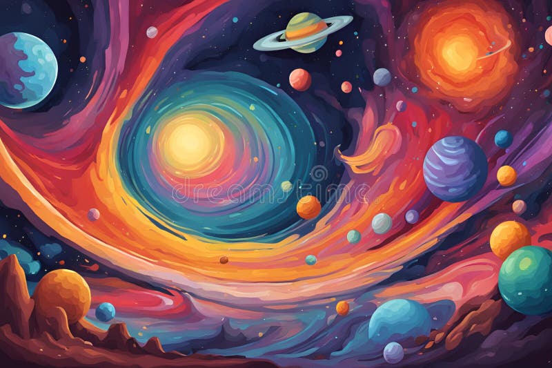 Oil Paint Background of a Colorful Space Cartoon Stock Illustration ...
