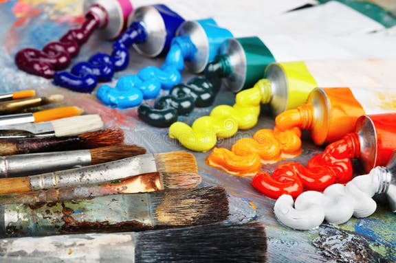 Oil paint and brushes stock image. Image of color, group - 4955369