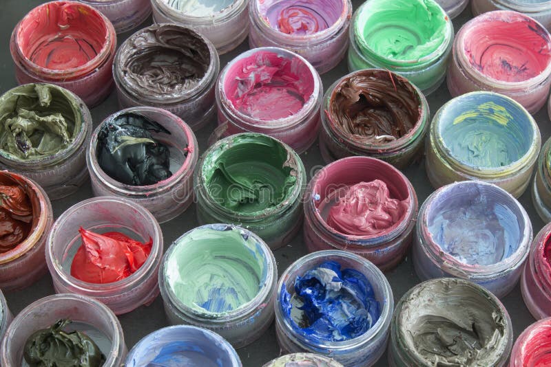 Oil Paint in Round Containers Stock Photo - Image of painting ...