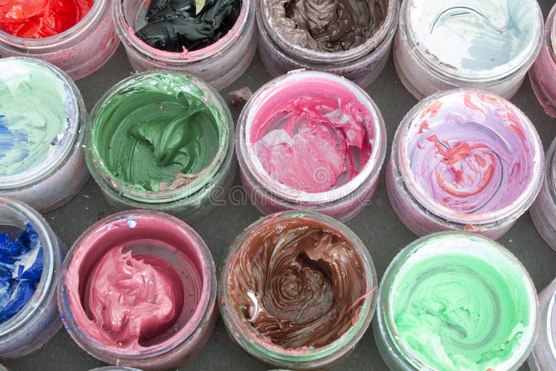 Oil Paint in Round Containers Stock Photo - Image of painting ...