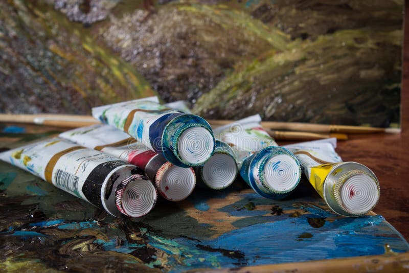 Oil paint tubes stock photo. Image of palette, draw - 224037536
