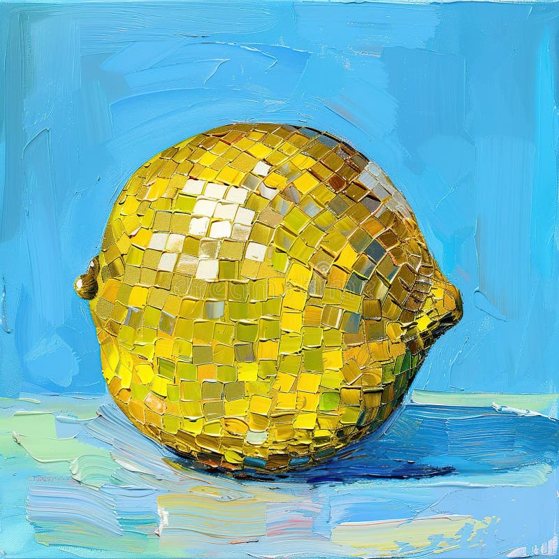 An Oil Painted Lemon with a Shimmering Disco Ball Effect, Placed on a ...
