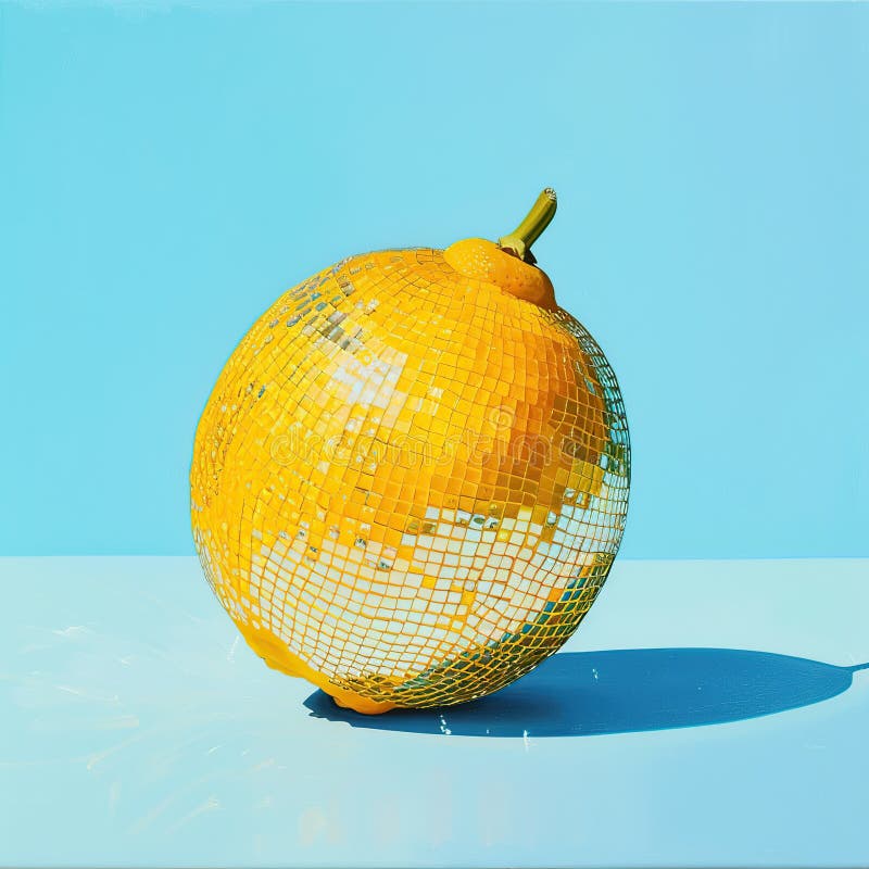 An Oil Painted Lemon with a Shimmering Disco Ball Effect, Placed on a ...