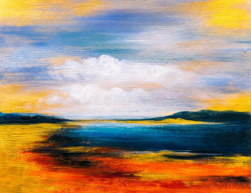 Oil Painting - Abstract Landscape Stock Photo - Image of vibrant, river ...