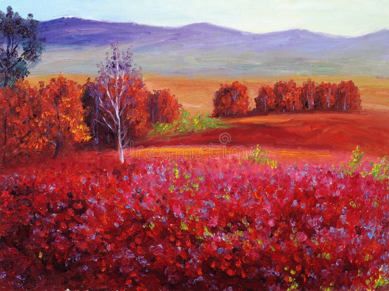 Oil Painting - Abstract Red Autumn Stock Illustration - Illustration of ...