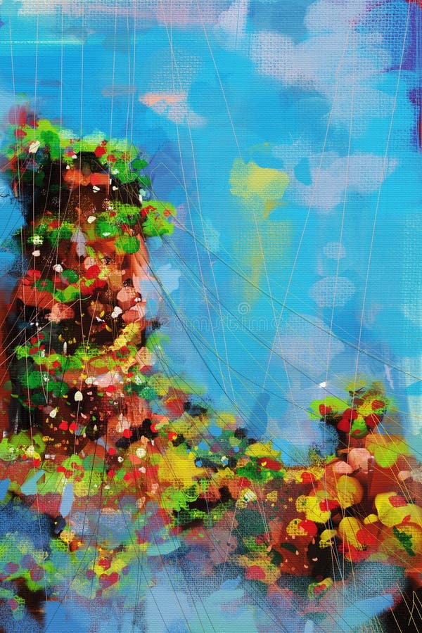 Oil Painting Abstract Style Landscape Artwork on Canvas Stock ...