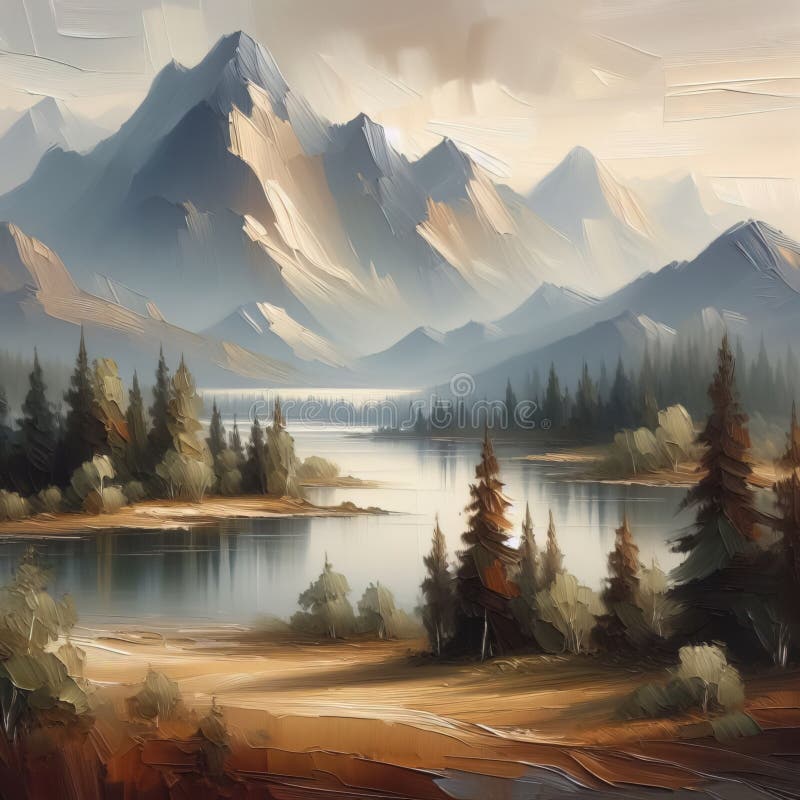 Oil Painting of Beautiful Landscape Stock Illustration - Illustration ...