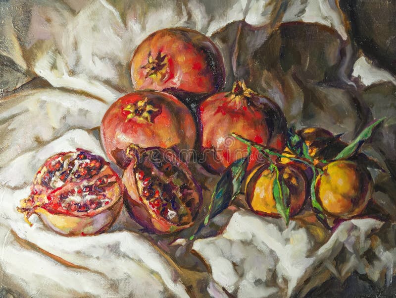 Oil Painting on Canvas of a Fruit Composition Stock Illustration ...