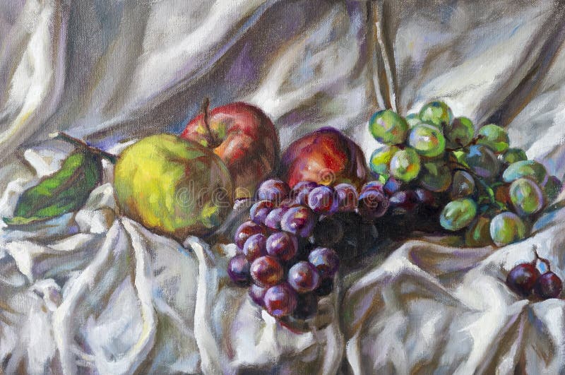 Oil Painting on Canvas of a Fruit Composition Stock Illustration ...