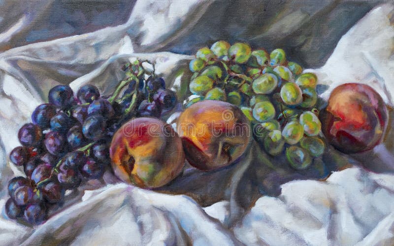 Oil Painting on Canvas of a Fruit Composition Stock Illustration ...
