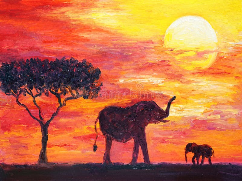 Oil Painting - Elephant stock illustration. Illustration of safari ...