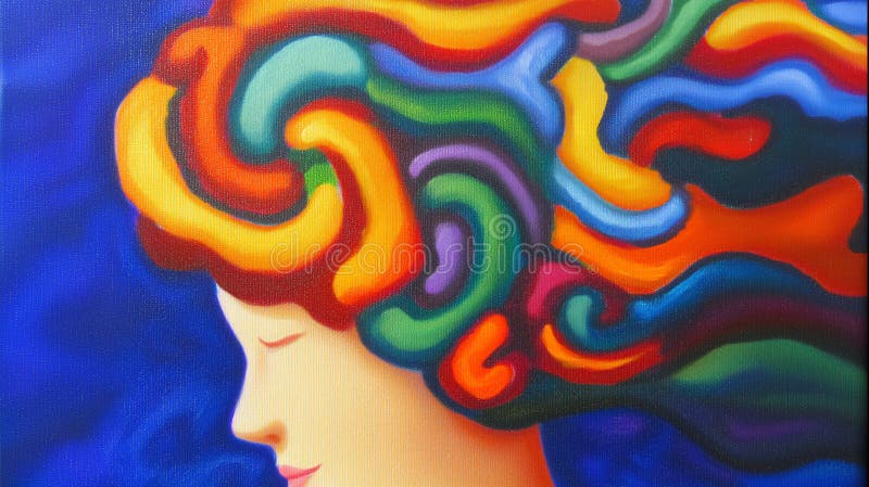 Oil Painting of a Human Head, with Psychedelics Forms and Colors Stock ...
