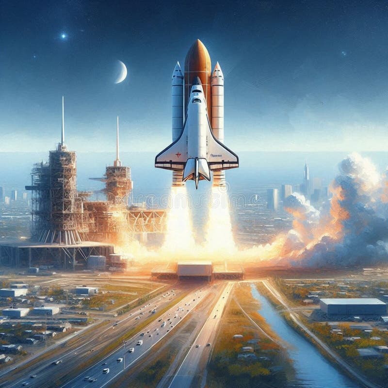 Oil Painting Image of the Space Shuttle Taking Off. Stock Illustration ...