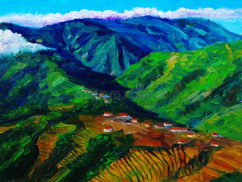 Oil Painting - Landscape stock illustration. Illustration of decoration ...
