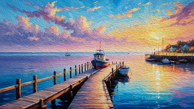 Oil Painting. Landscape by the Lake. Pattern for Printing on Wall ...