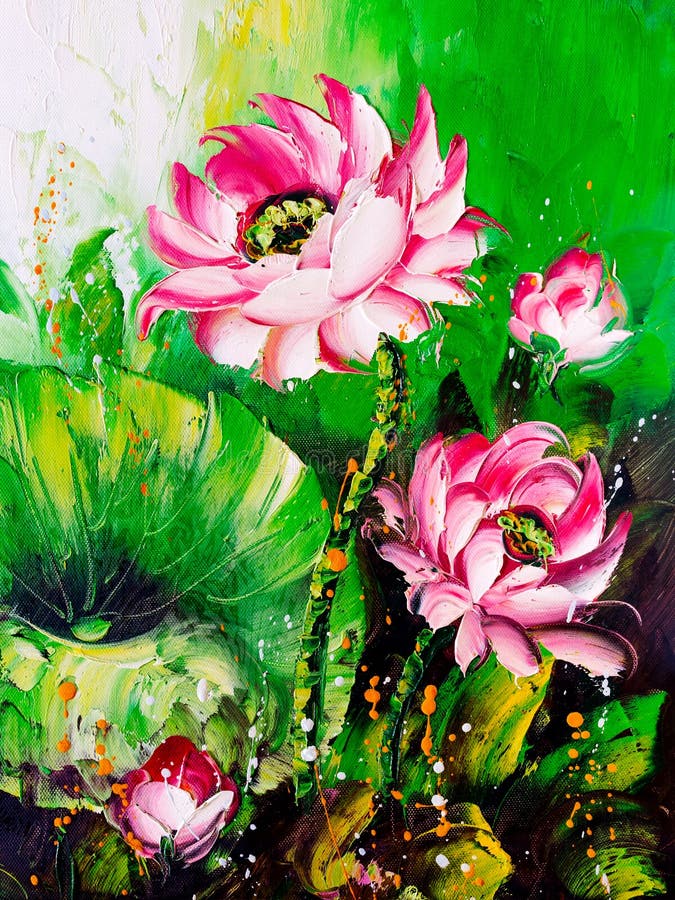 Oil Painting - Lotus stock illustration. Illustration of lily - 69287621