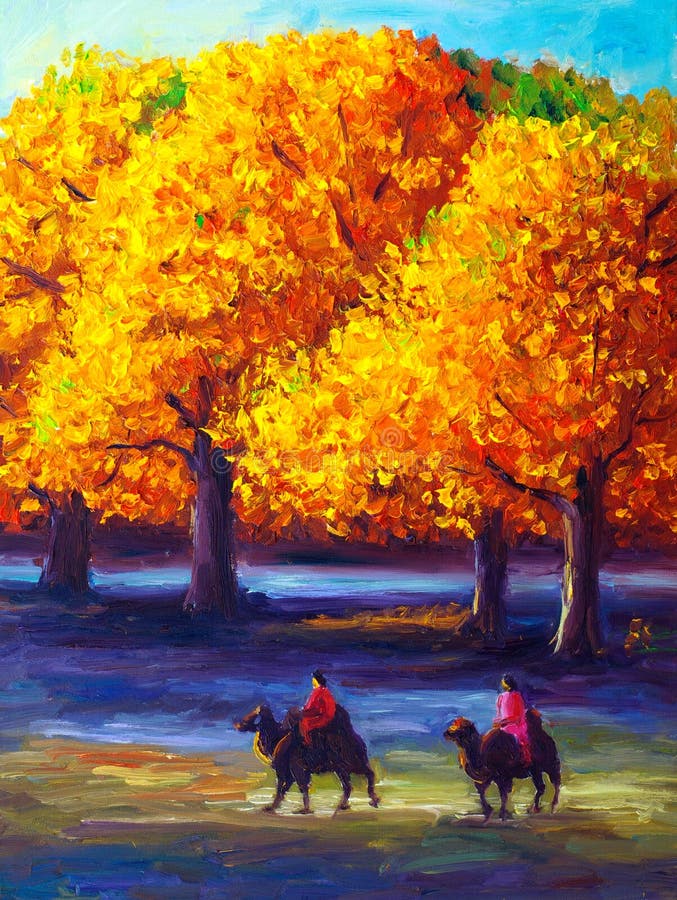 Oil Painting - Maple in Autumn Stock Illustration - Illustration of ...
