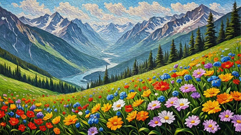 Oil Painting . Mountain Landscape . Pattern To Print for Wall ...