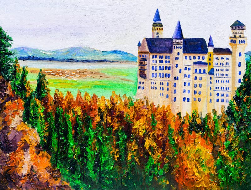 Oil Painting - Neuschwanstein, Germany Stock Photo - Image of fantasy ...