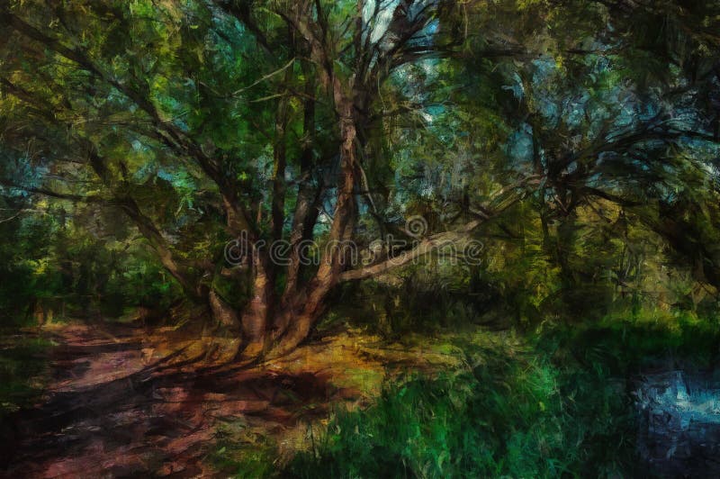 Oil Painting. in the Shade of a Tree Stock Illustration - Illustration ...