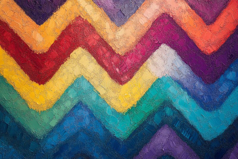 Oil Painting Showcasing a Vibrant Zigzag Pattern with a Spectrum of ...