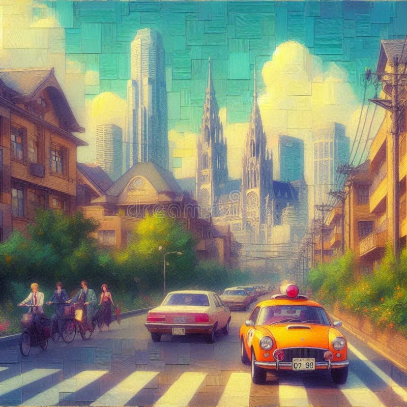 Oil Painting in the Style of Anime, Patchwork. Stock Photo - Image of ...