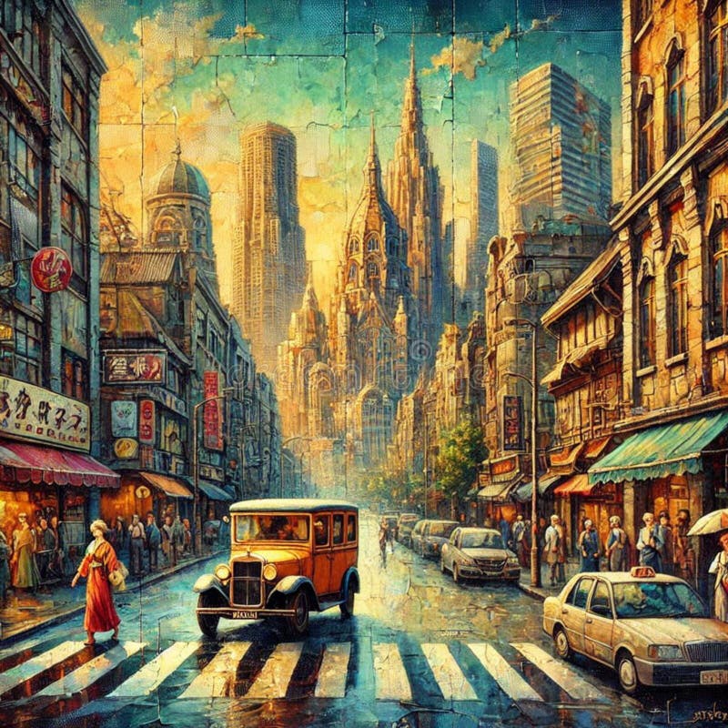 Oil Painting in the Style of Anime, Patchwork. Stock Photo - Image of ...