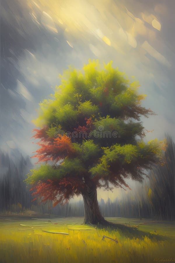 Oil Painting Tree Environment Art, Illustration Art Design Stock ...