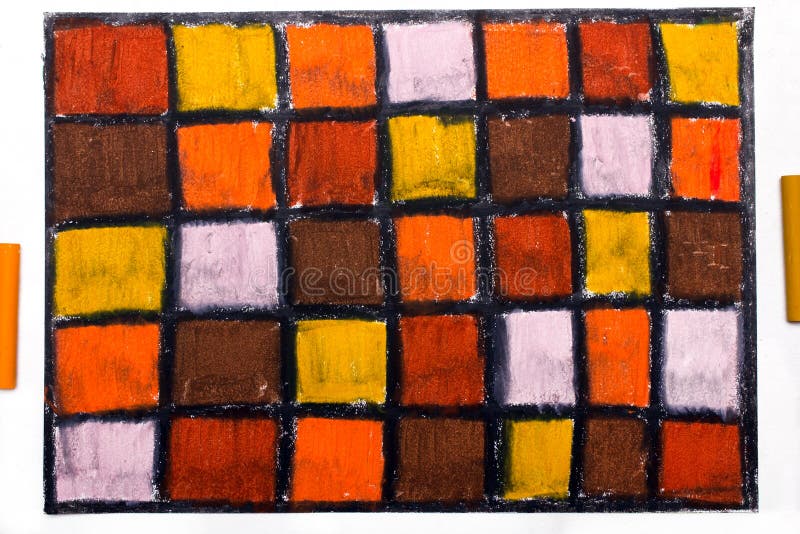 Oil Pastels Drawing with Squares Stock Photo - Image of brush ...